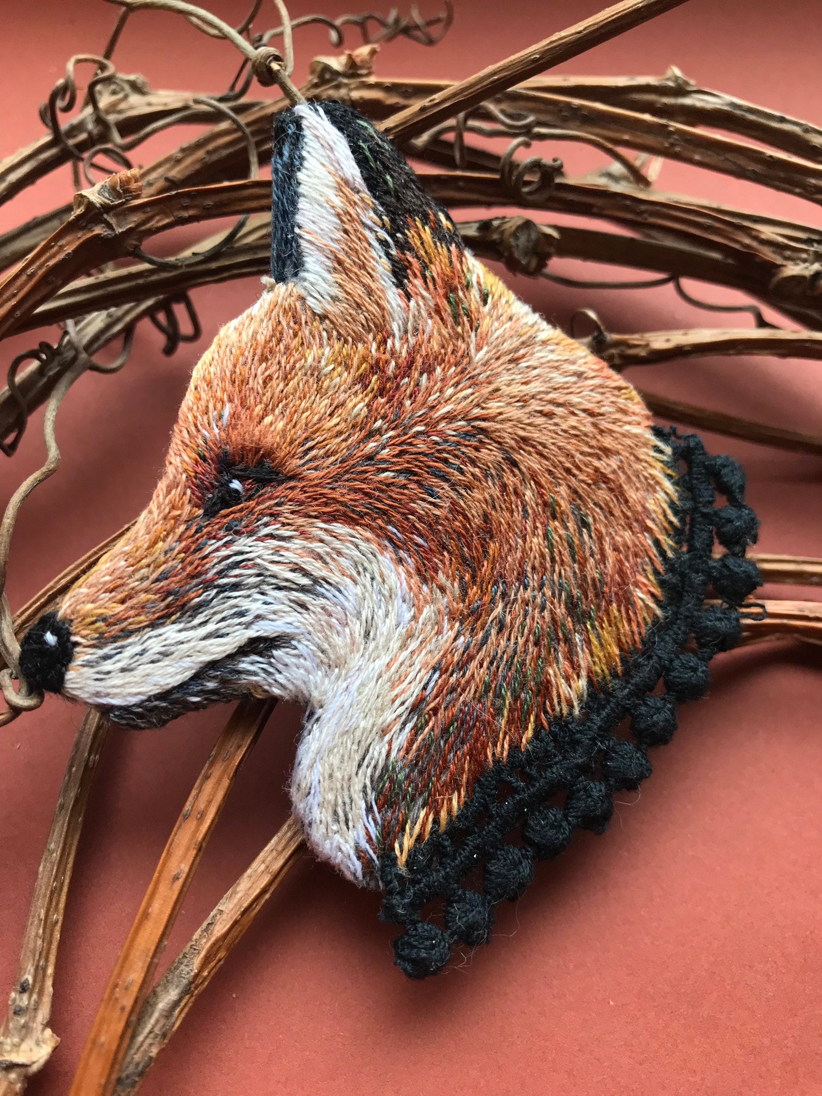 Fox brooch embroidery pin fox portrait animal lover gift | Etsy