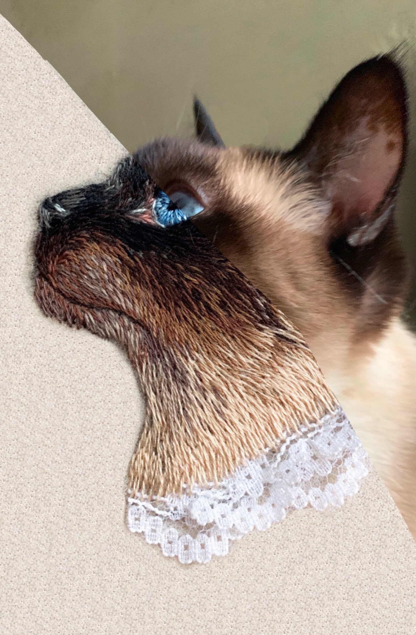 Custom pet embroidery portrait with lace pet embroidery | Etsy