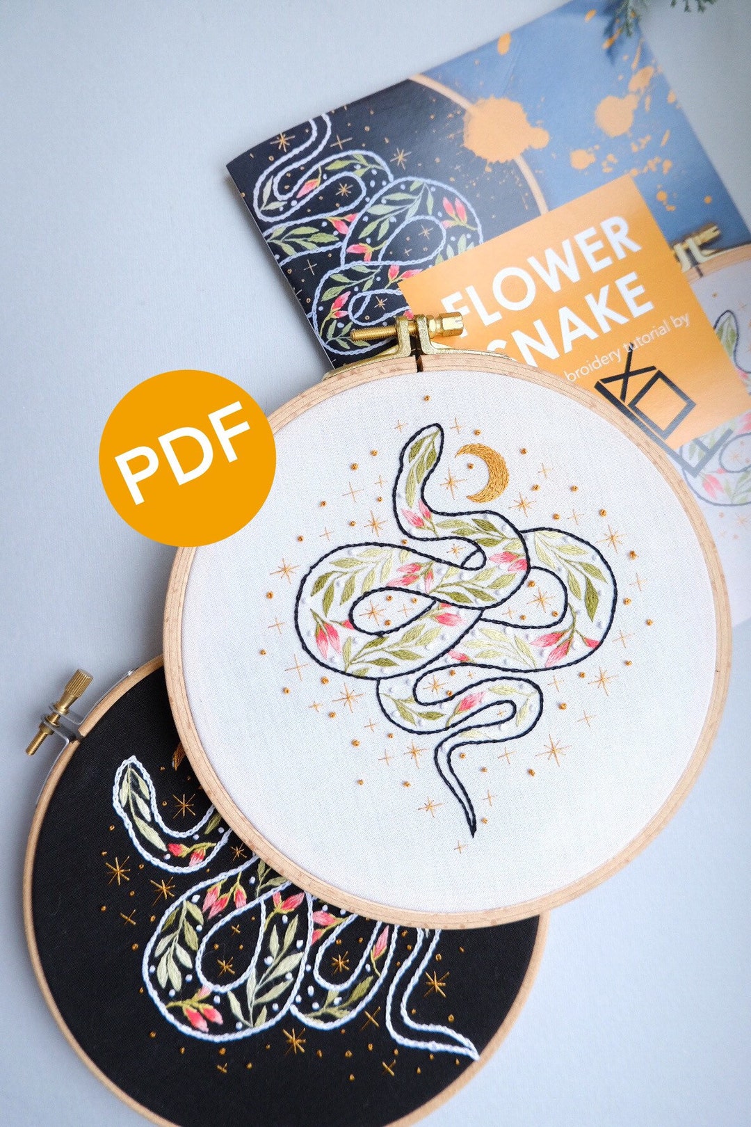 Flower Snake PDF Digital Embroidery Pattern, Snake Pattern Embroidery ...