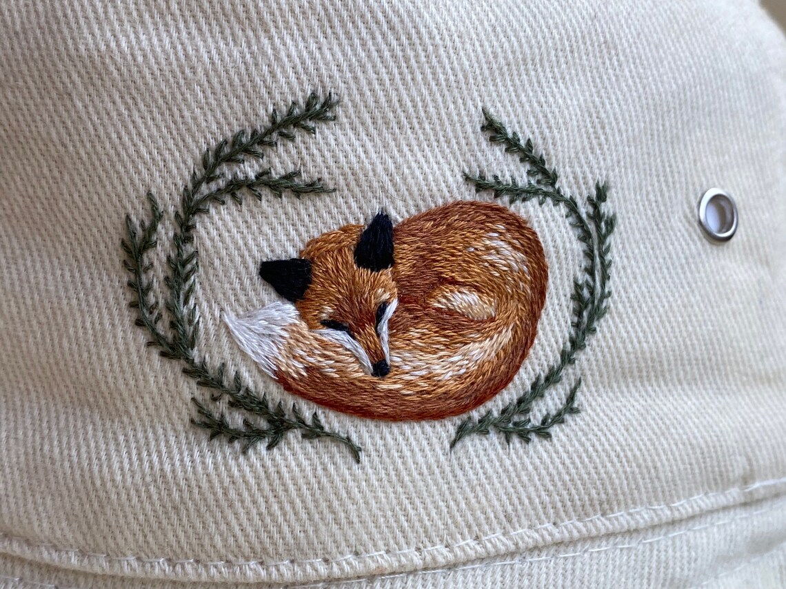 Hand Embroidered Bucket Hat Fox Embroidery | Etsy