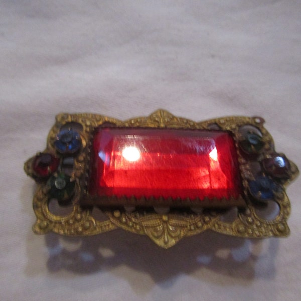 Red Stone Brooch - Etsy