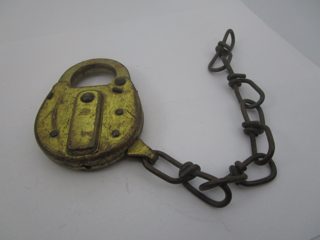 Antique Corbin Steel Padlock & Chain - Etsy