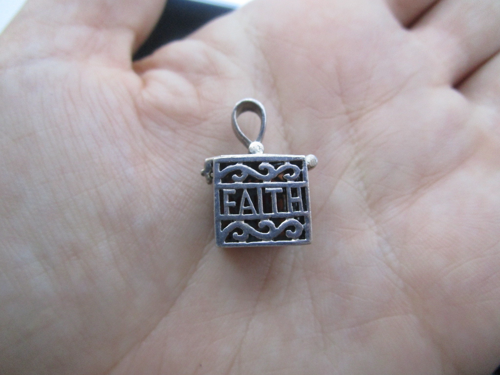 Antique Sterling Silver Christian Prayer Box Charm Faith Hope & Charity ...