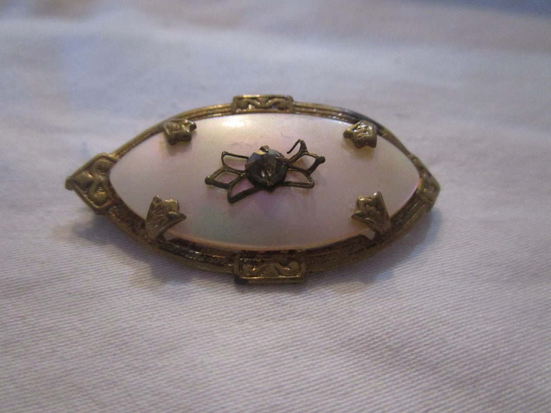 Antique Victorian Fancy Brooch With Mother of Pearl & Center Stone - Etsy