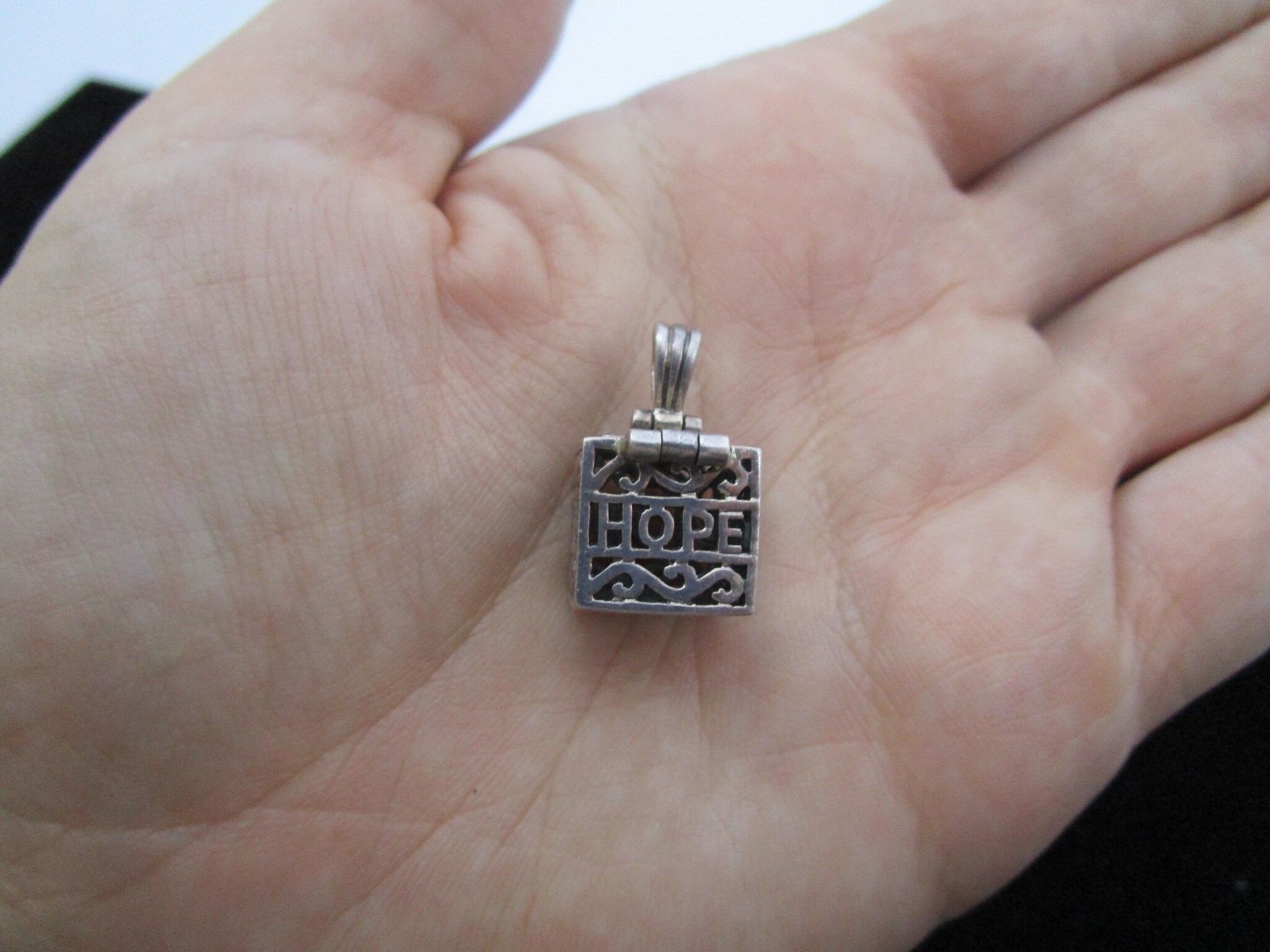 Antique Sterling Silver Christian Prayer Box Charm Faith Hope & Charity ...
