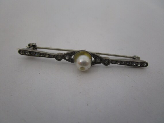 Antique Silver Bar Brooch with White Stones & Pearl | Etsy