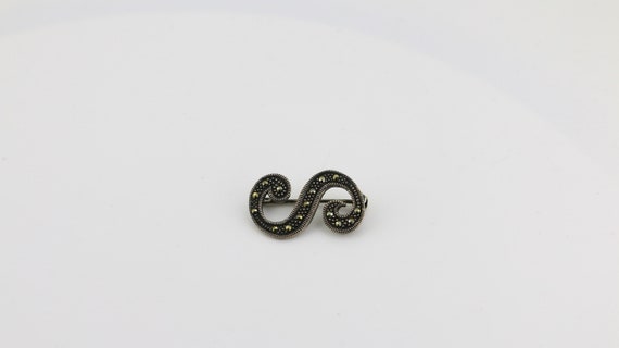 Vintage Small Letter S Scroll Shiny Marcasite Stones … - Gem