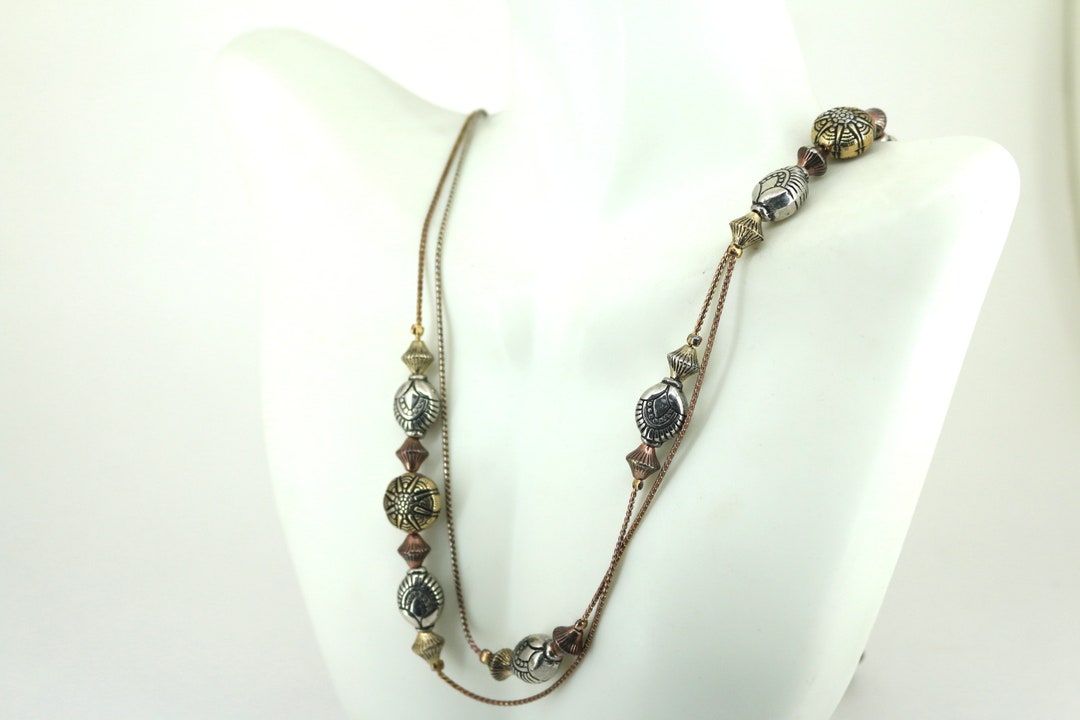 Vintage Three Tone Beaded Necklace Sterling 925 Silver NC 1333 - Etsy
