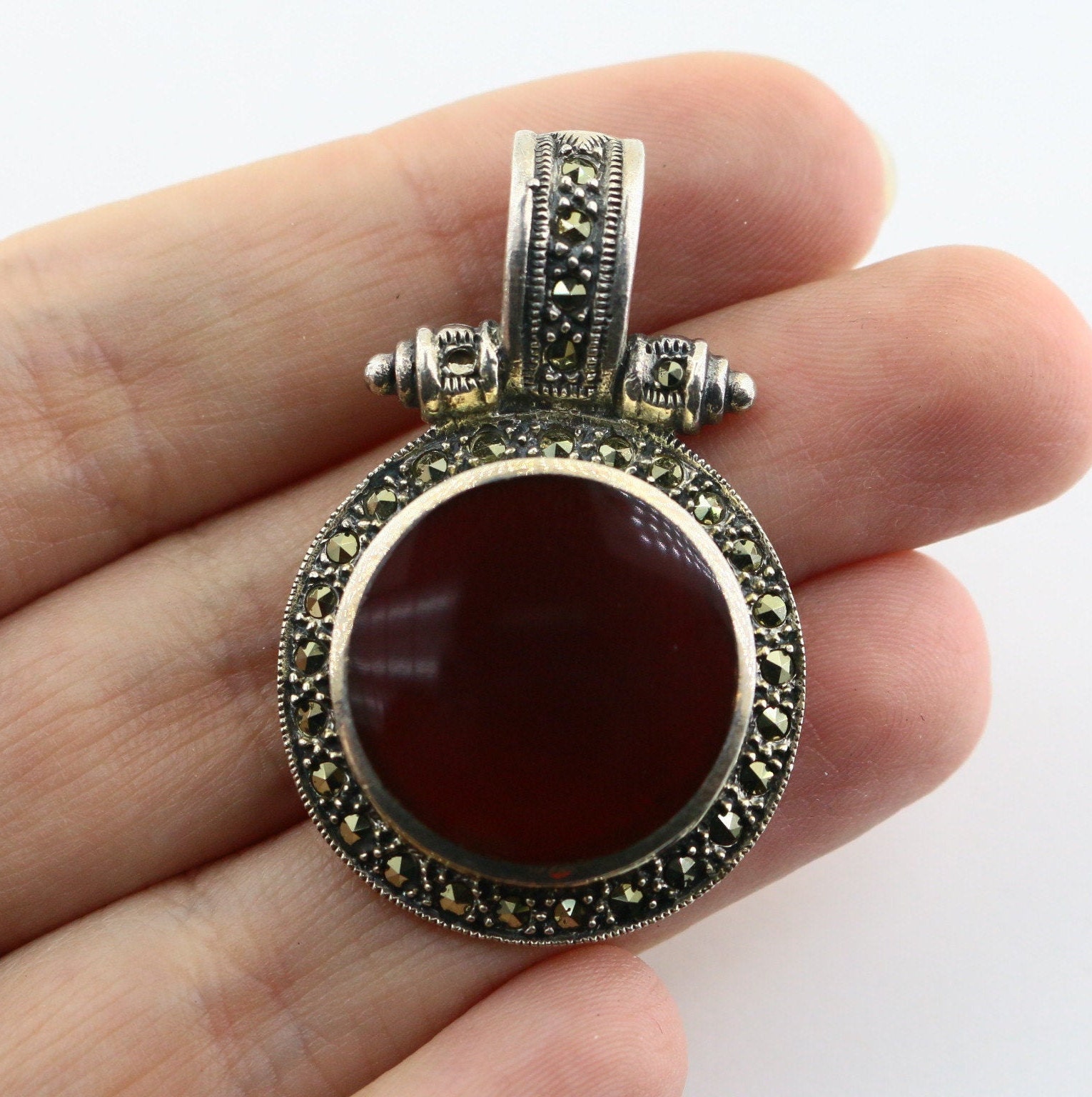 Vintage Marcasite Stones Red Cornelius Stone Round Shape - Etsy UK
