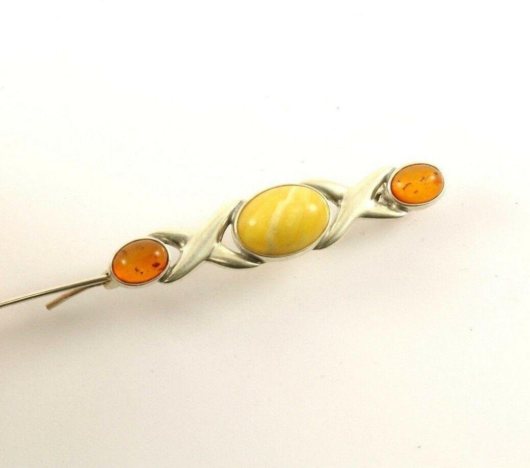 Vintage Beautiful Yellow Jade Amber Xoxo Design Pin/brooch Sterling 925 ...