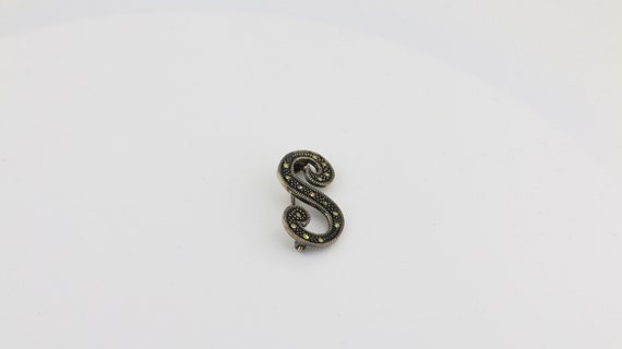 Vintage Small Letter S Scroll Shiny Marcasite Stones … - Gem