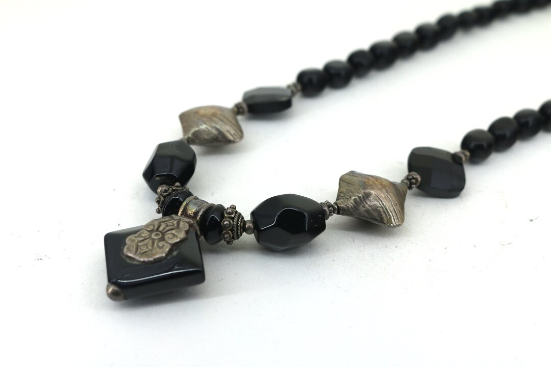 Vintage Onyx Necklace 925 Sterling Silver NC 1926 - Etsy