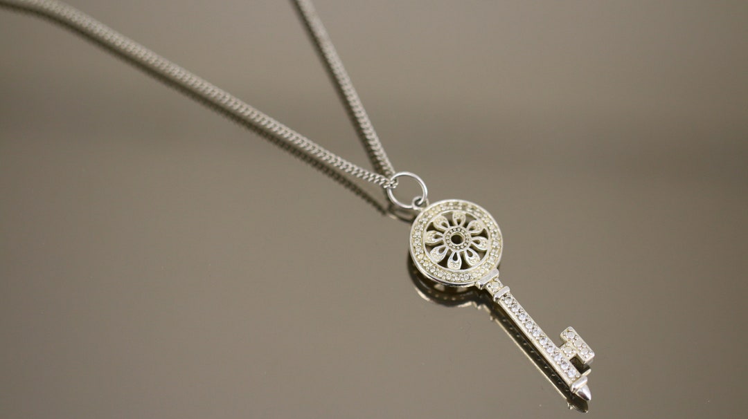 Vintage Crystal Key Design Necklace 925 Sterling Silver NC - Etsy