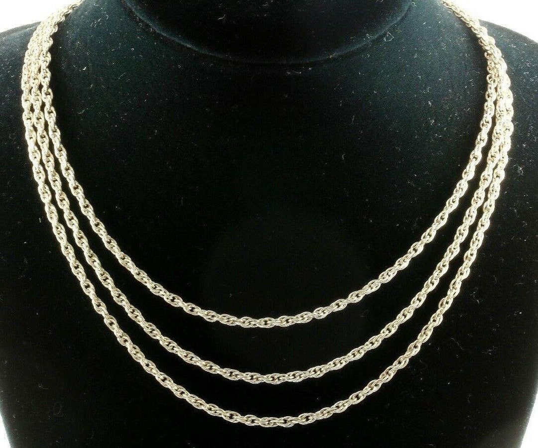 Vintage Three Strands Rows Rope Design Chain Necklace Sterling - Etsy