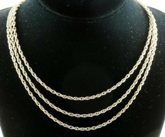 Vintage Three Strands Rows Rope Design Chain Necklace… - Gem
