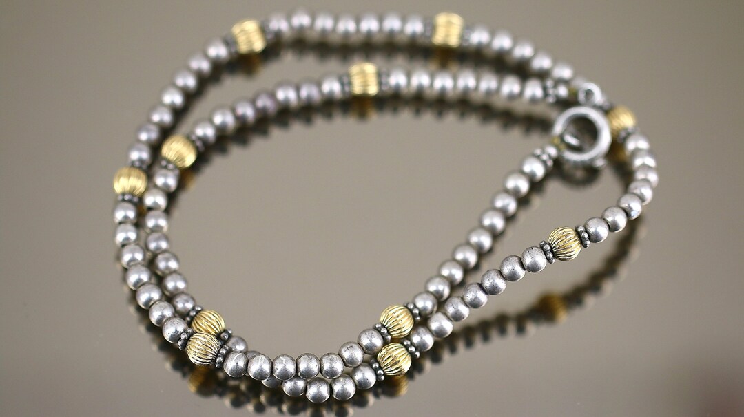 Vintage Beads Beaded Two Tone Toggle Design Necklace 925 Sterling ...