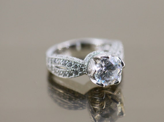 Vintage Size 6 Round Solitaire Crystal Design Promise… - Gem