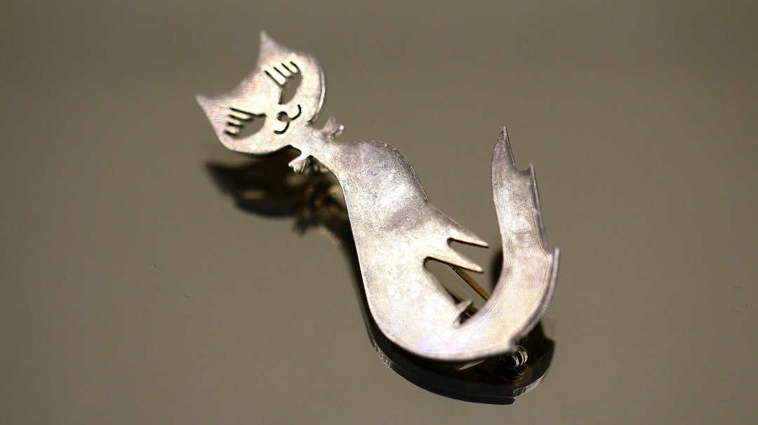 Vintage Mexico Female Cat Kitten Bow Design Brooch 925 - Etsy