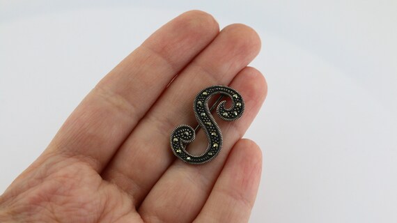 Vintage Small Letter S Scroll Shiny Marcasite Stones … - Gem