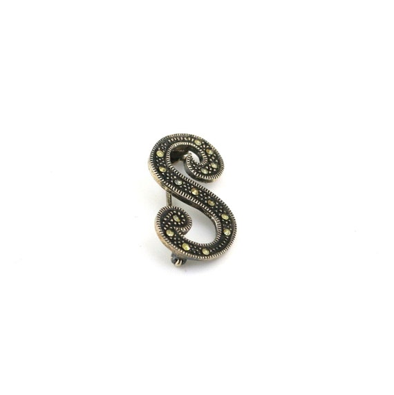 Vintage Small Letter S Scroll Shiny Marcasite Stones … - Gem