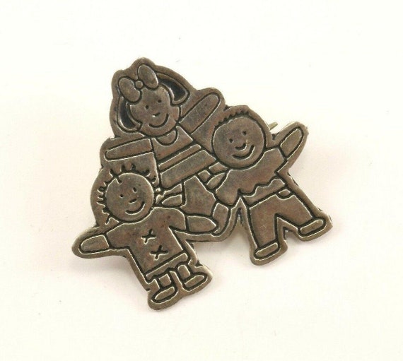 Vintage Happy Children Kids Design Pin Brooch Sterlin… - Gem