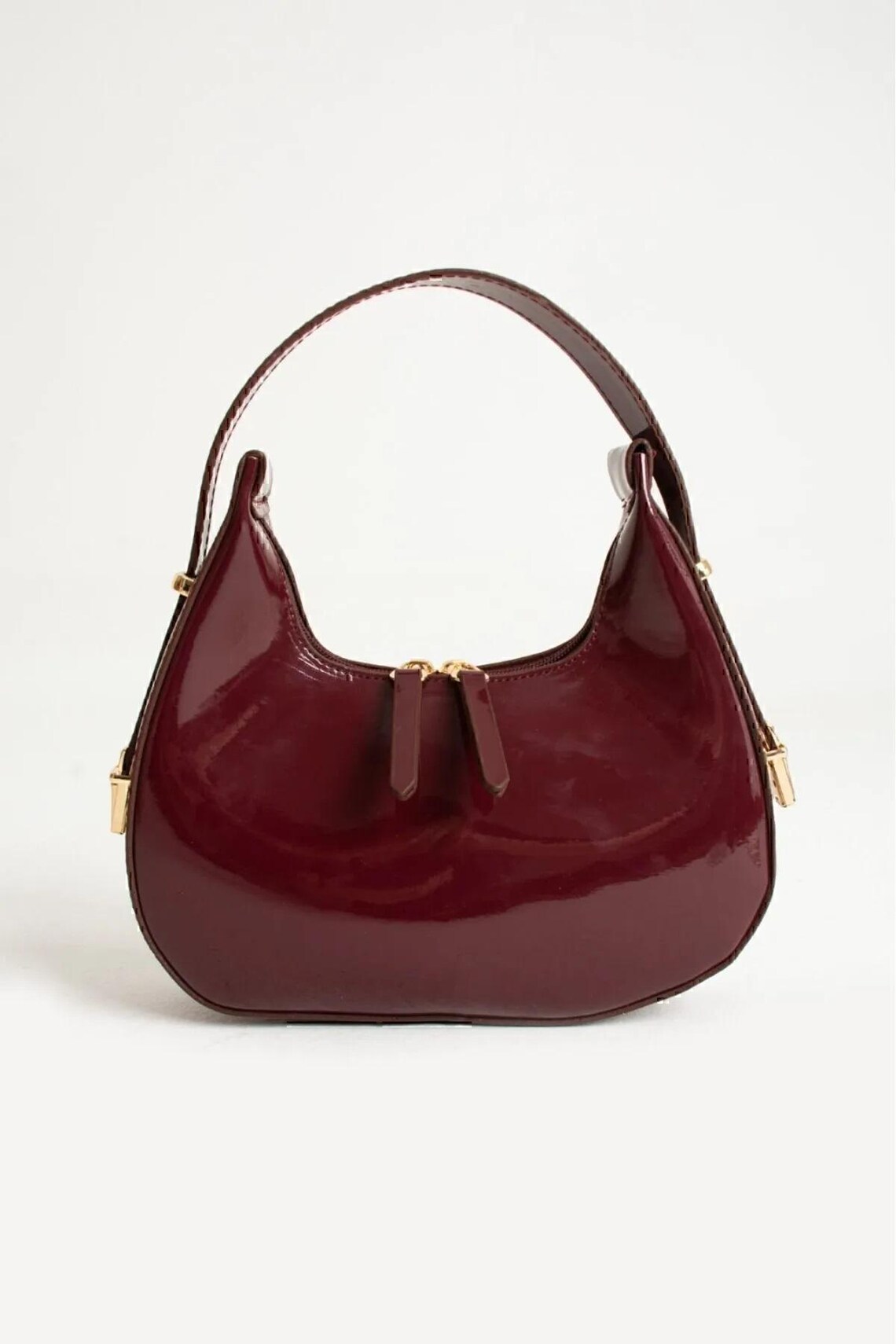 Glossy Patent Leather Top Handle Bag Women Solid Color Cresent PU ...