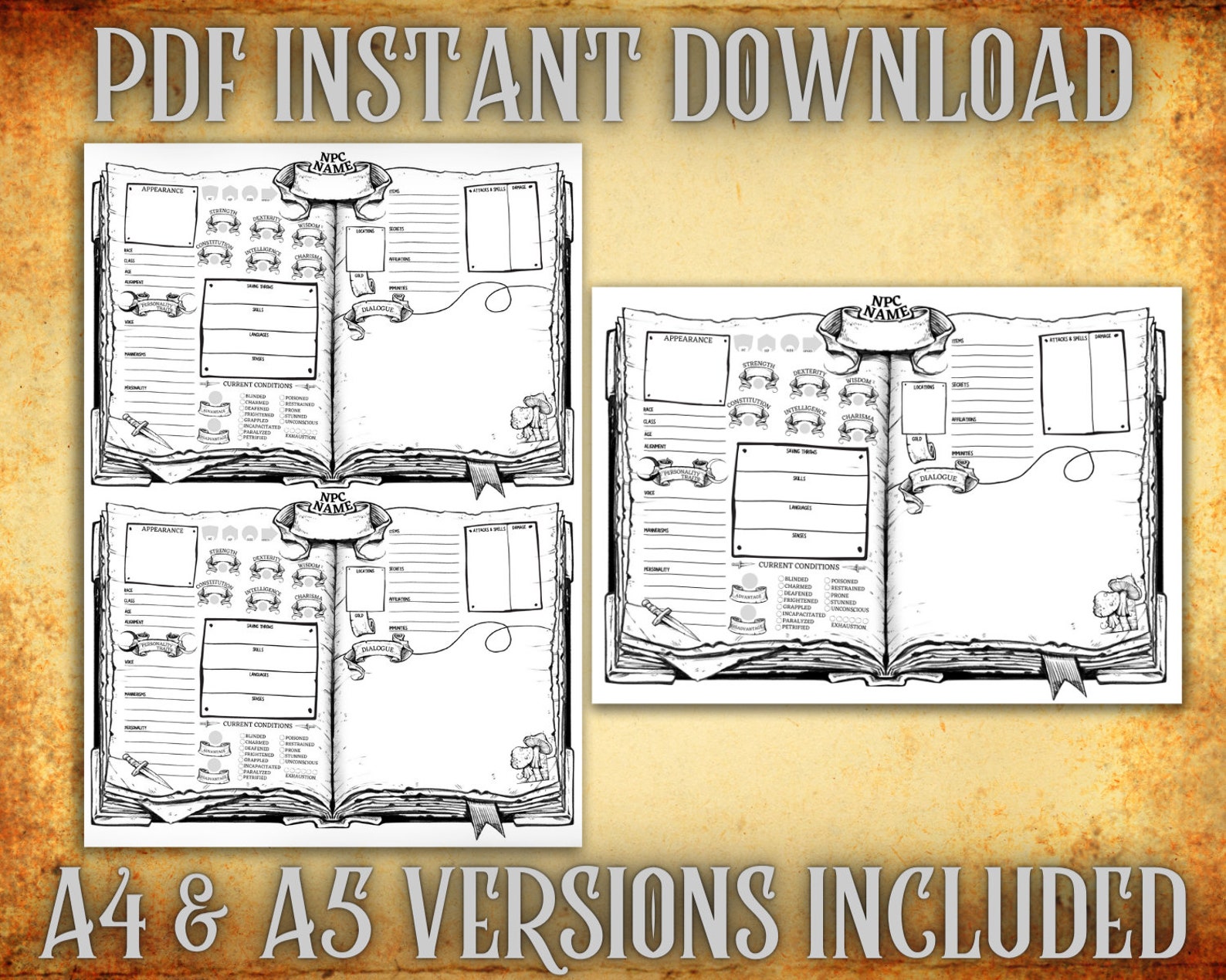 NPC Character Sheet NPC Stats Tracker Printable Dungeons & - Etsy