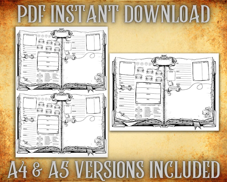 NPC Character Sheet, NPC Stats Tracker Printable, Dungeons & Dragons ...