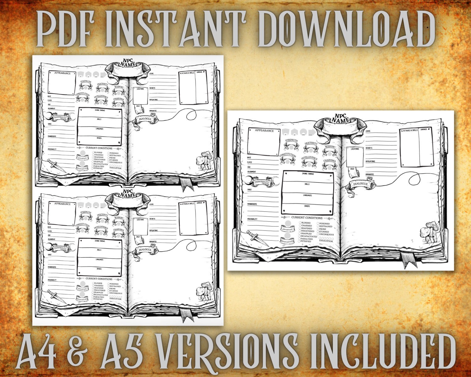 NPC Character Sheet, NPC Stats Tracker Printable, Dungeons & Dragons ...