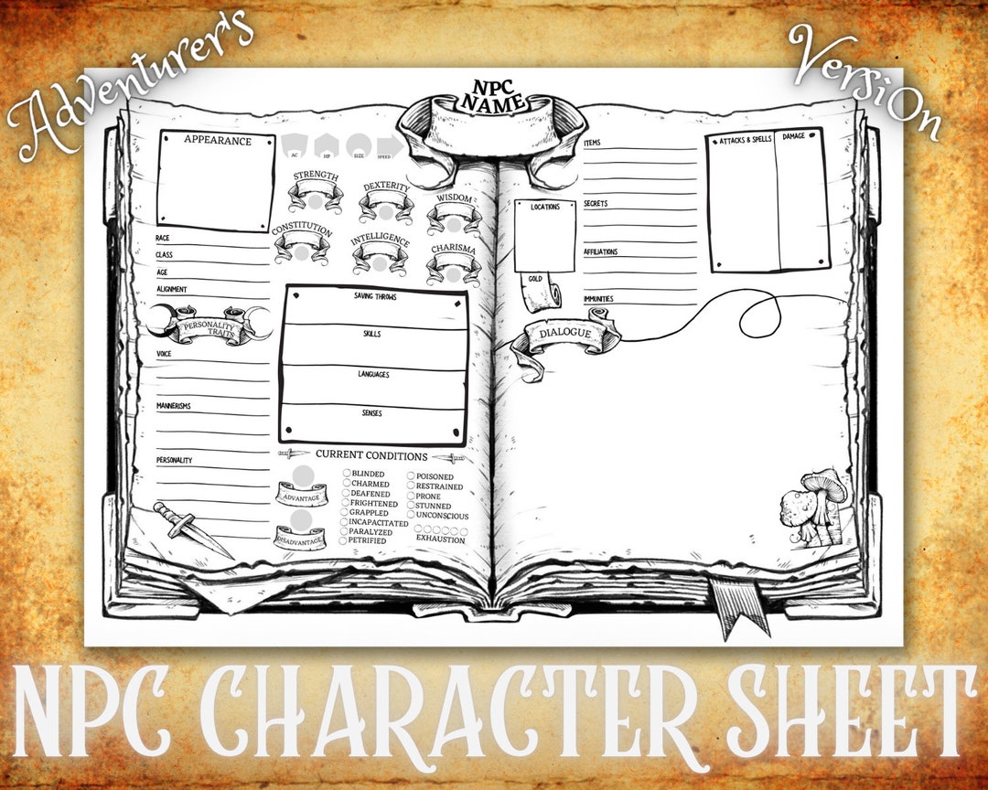 NPC Character Sheet, NPC Stats Tracker Printable, Dungeons & Dragons ...