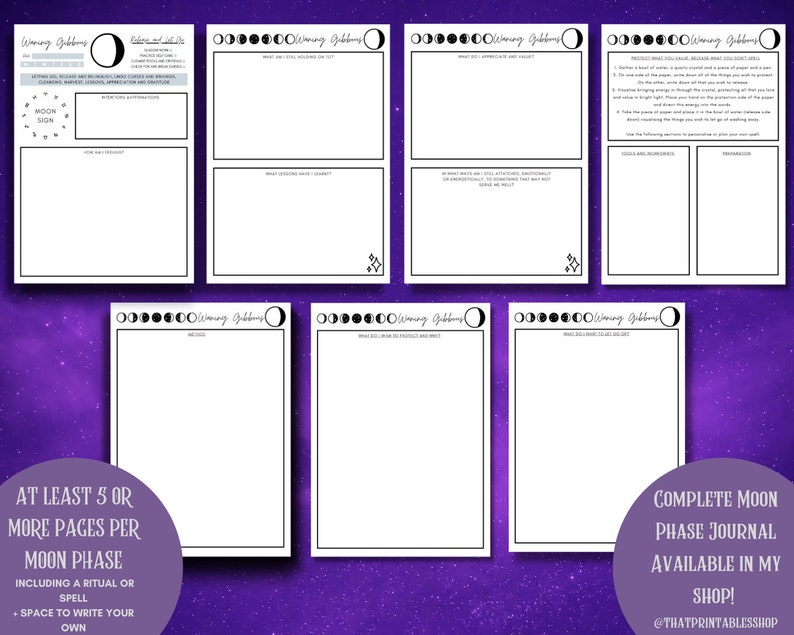 Waning Gibbous Moon Phase Witch Planner Journal - Waning Moon - 7-page ...