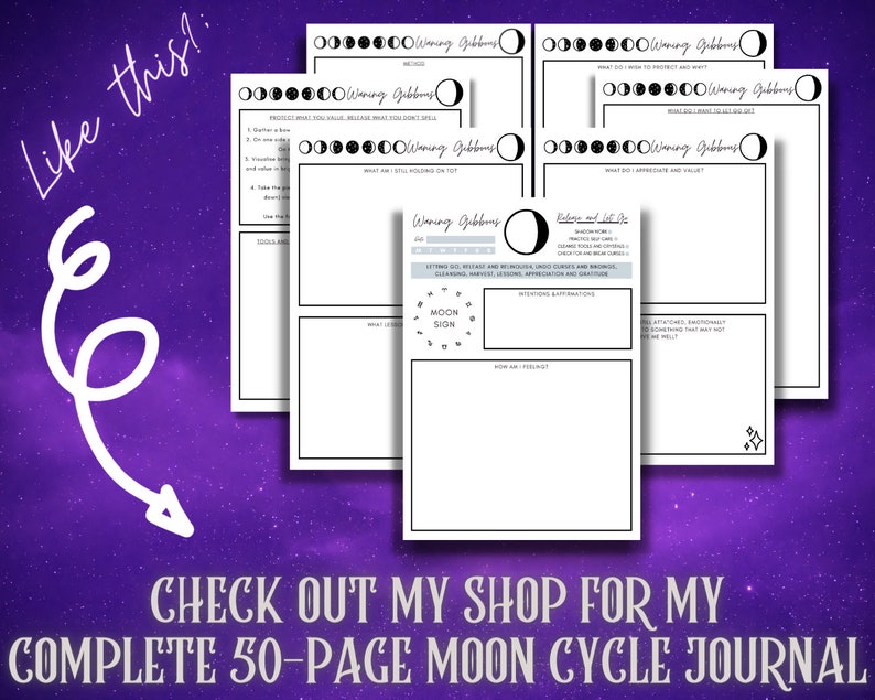 Waning Gibbous Moon Phase Witch Planner Journal - Waning Moon - 7-page ...