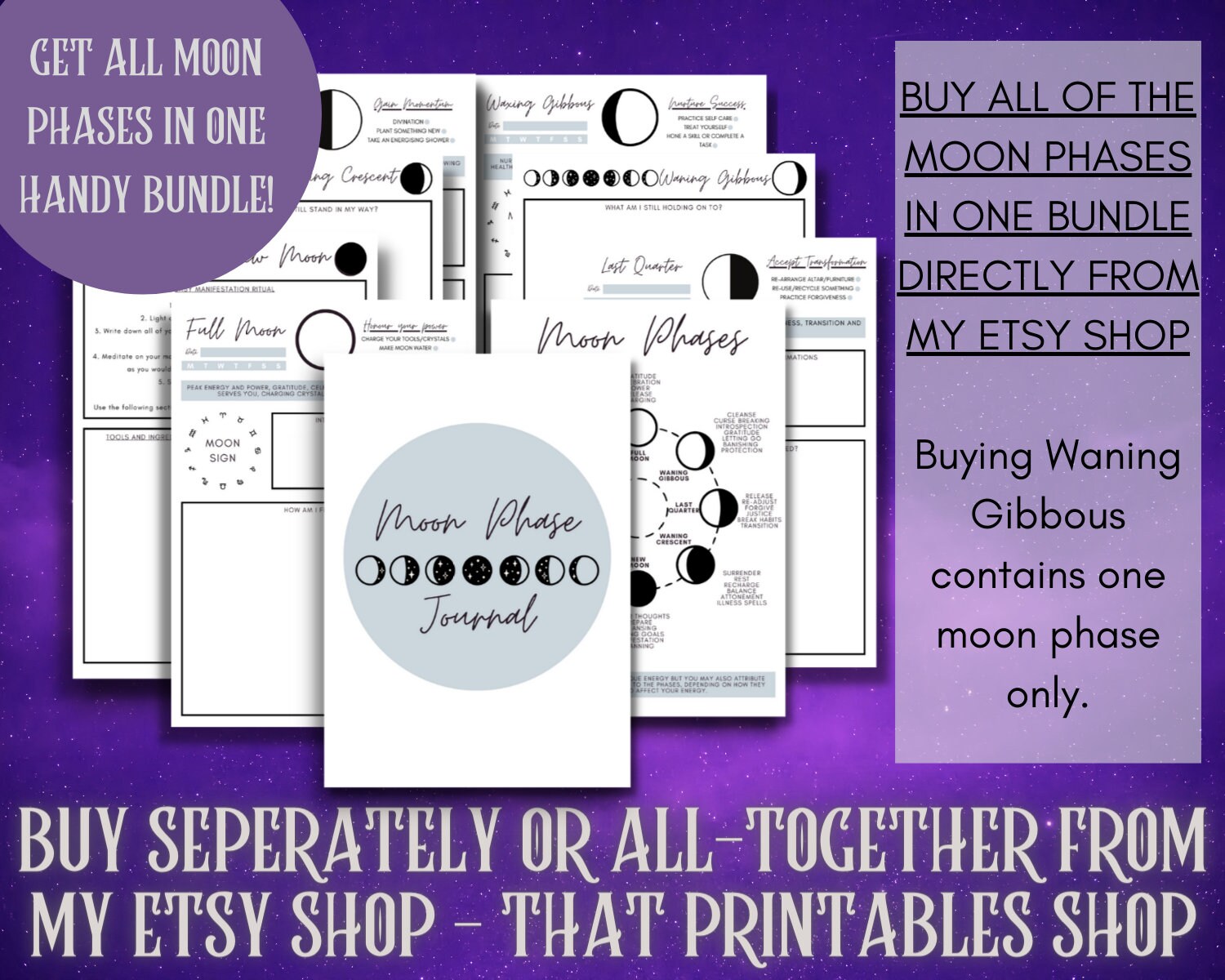 Waning Gibbous Moon Phase Witch Planner Journal Waning Moon 7-page ...