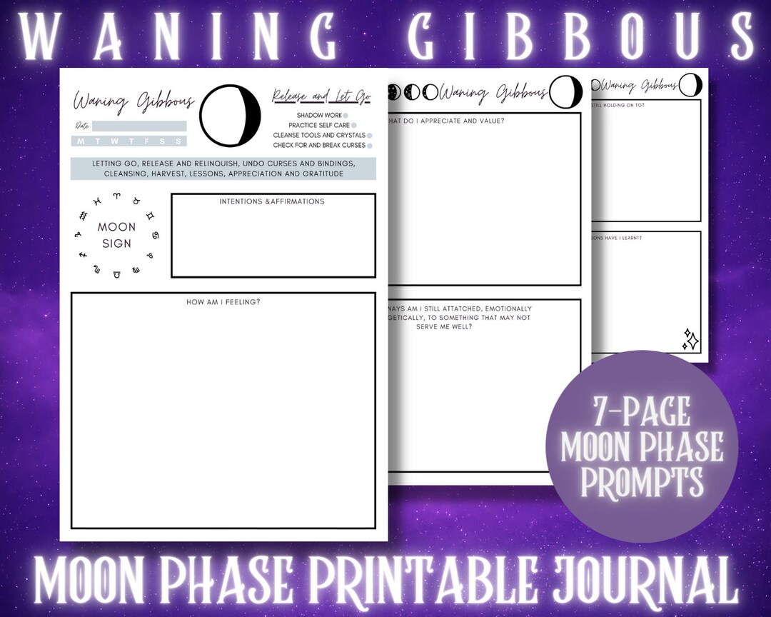 Waning Gibbous Moon Phase Witch Planner Journal - Waning Moon - 7-page ...