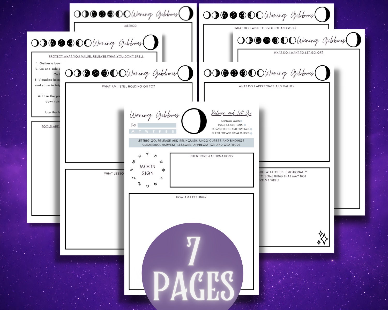 Waning Gibbous Moon Phase Witch Planner Journal - Waning Moon - 7-page ...