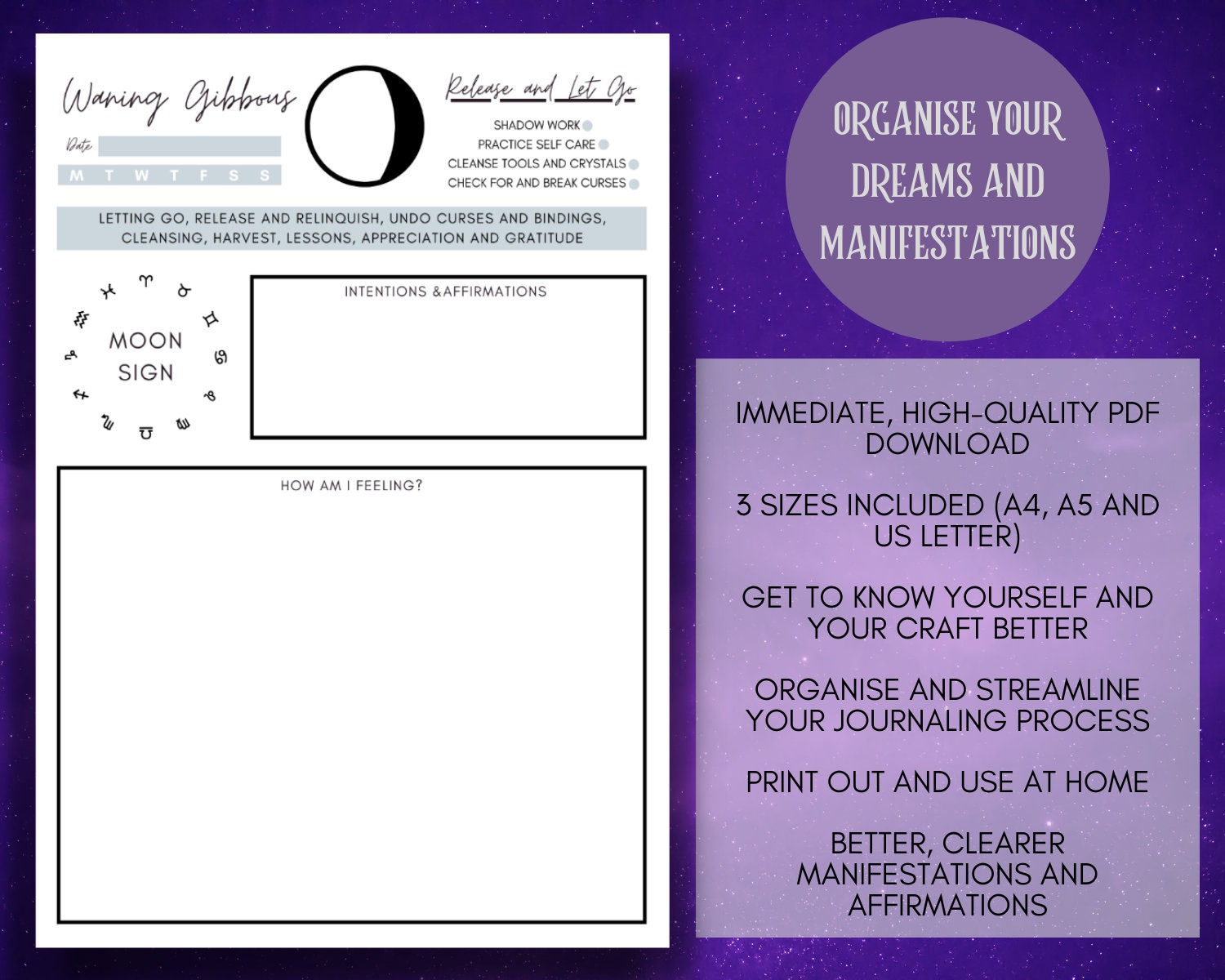 Waning Gibbous Moon Phase Witch Planner Journal - Waning Moon - 7-page ...