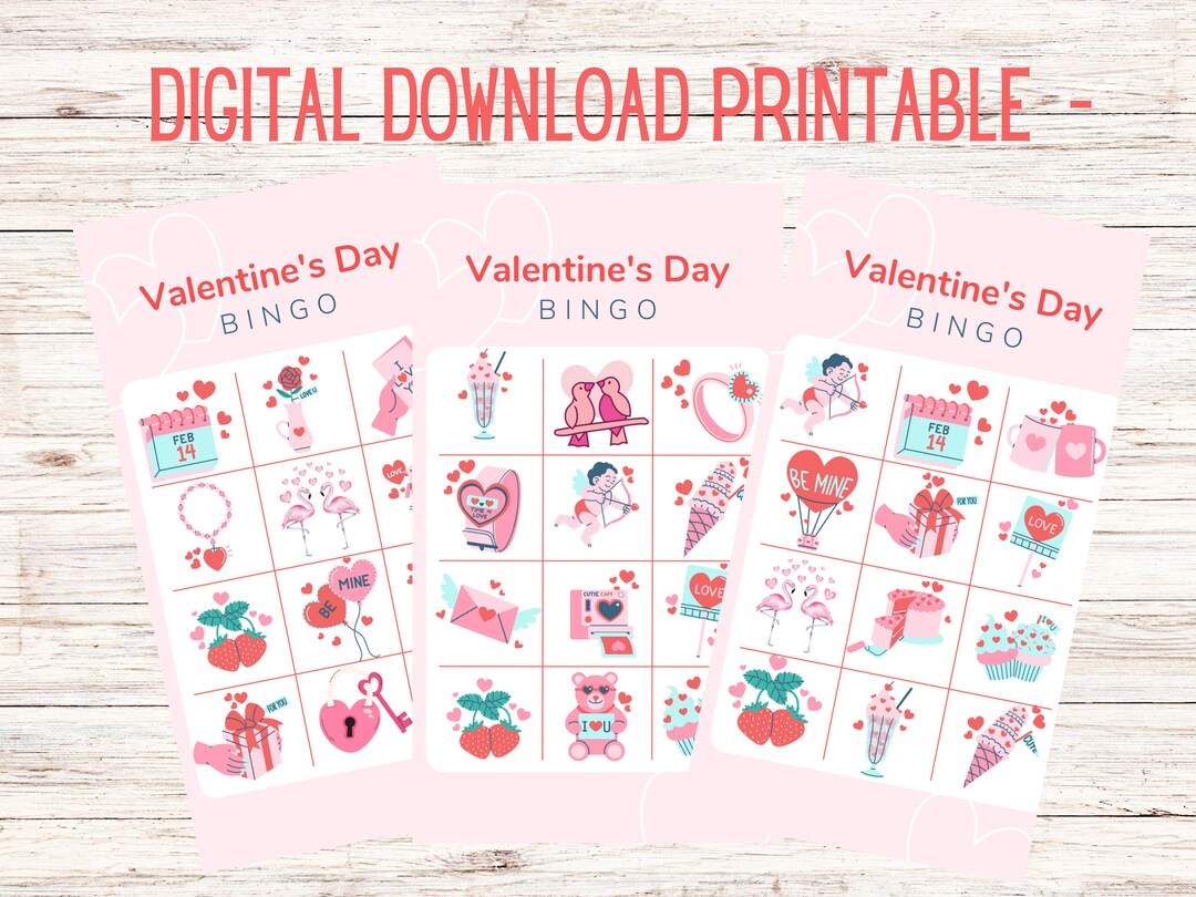 Valentines Day Bingo Game for Party Classroom Printable Kids Valentine ...