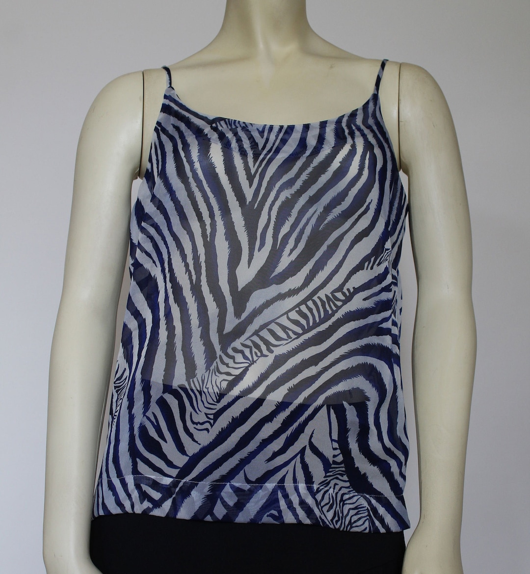Blue/ White Zebra Print Camisole Summer, Casual Chiffon Top for Women ...