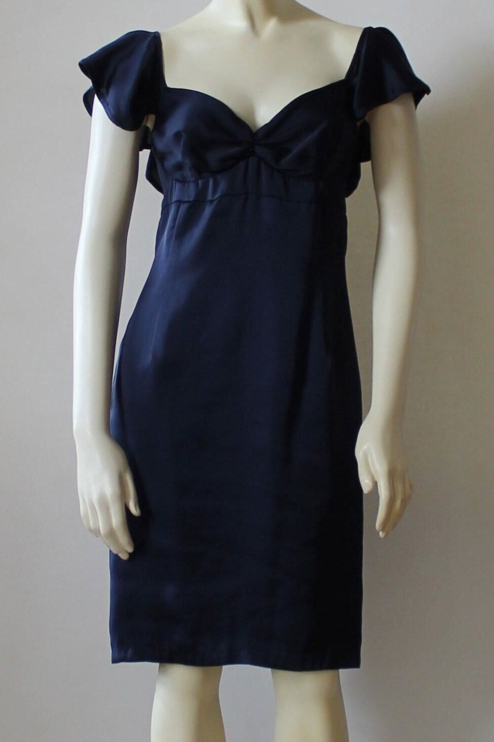 Navy Blue Satin Dress for Women, Knee Length Slim Fitting Pencil Dress ...