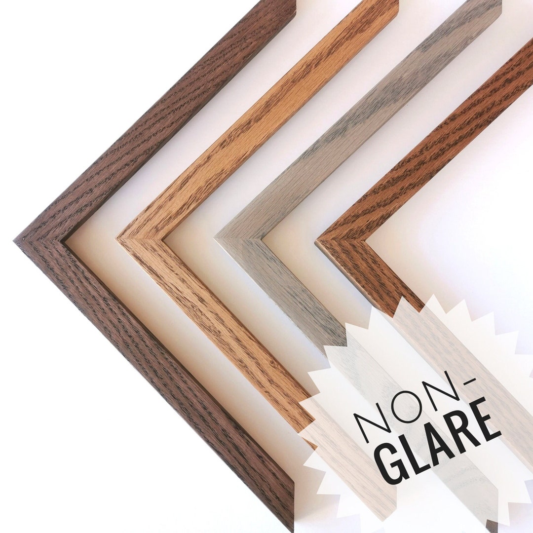Extra Thin Stained Oak Wood Frame 3/4w Satin Finish Non-glare Acrylic ...