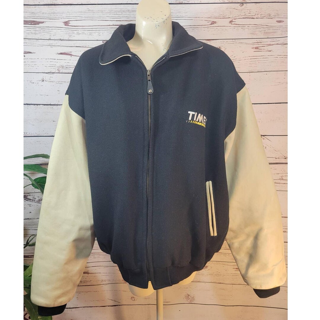 Golden Bear Bomber Timex Logo Black Ivory Embroidered Varsity Jacket ...
