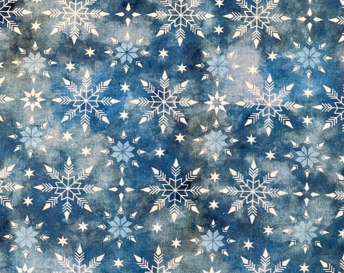 Snowflakes Blue Fabric by Half Yard, Fat Quarter, Christmas Cotton ...