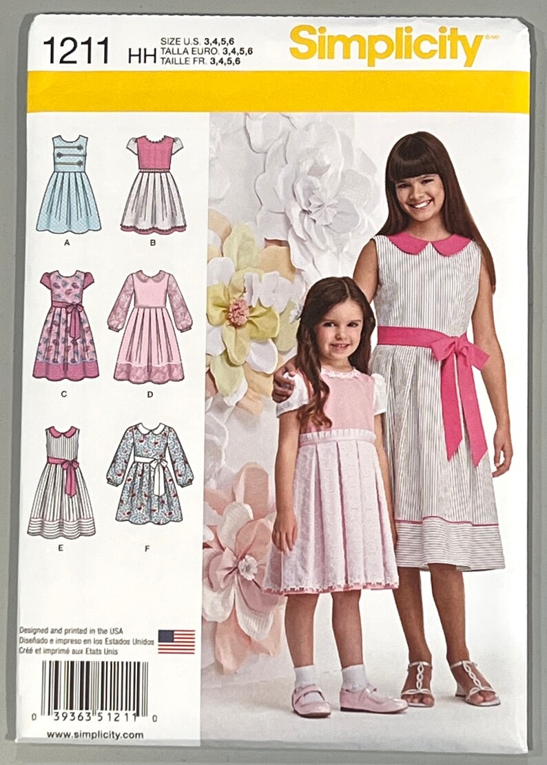 Girls Dress Sewing Pattern in Two Length and Trim Variations, Child ...