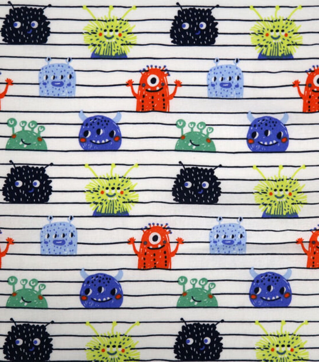 Linear Monsters Fabric by Half Yard, Fat Quarter, Monster Novelty ...