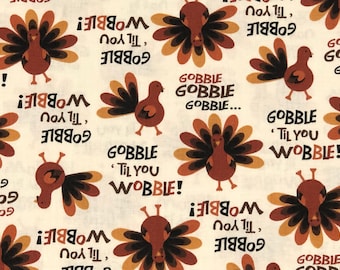 Gobble Turkeys Fabric Gobble Funny Turkey Thanksgiving by - Etsy