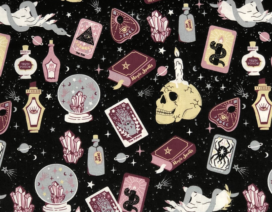 Pink Magic Fabric by Half Yard, Fat Quarter, Halloween Spellbound ...