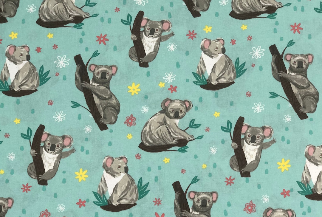 Koala Bears Fabric by Half Yard, Fat Quarter, Koalas Floral Cotton ...