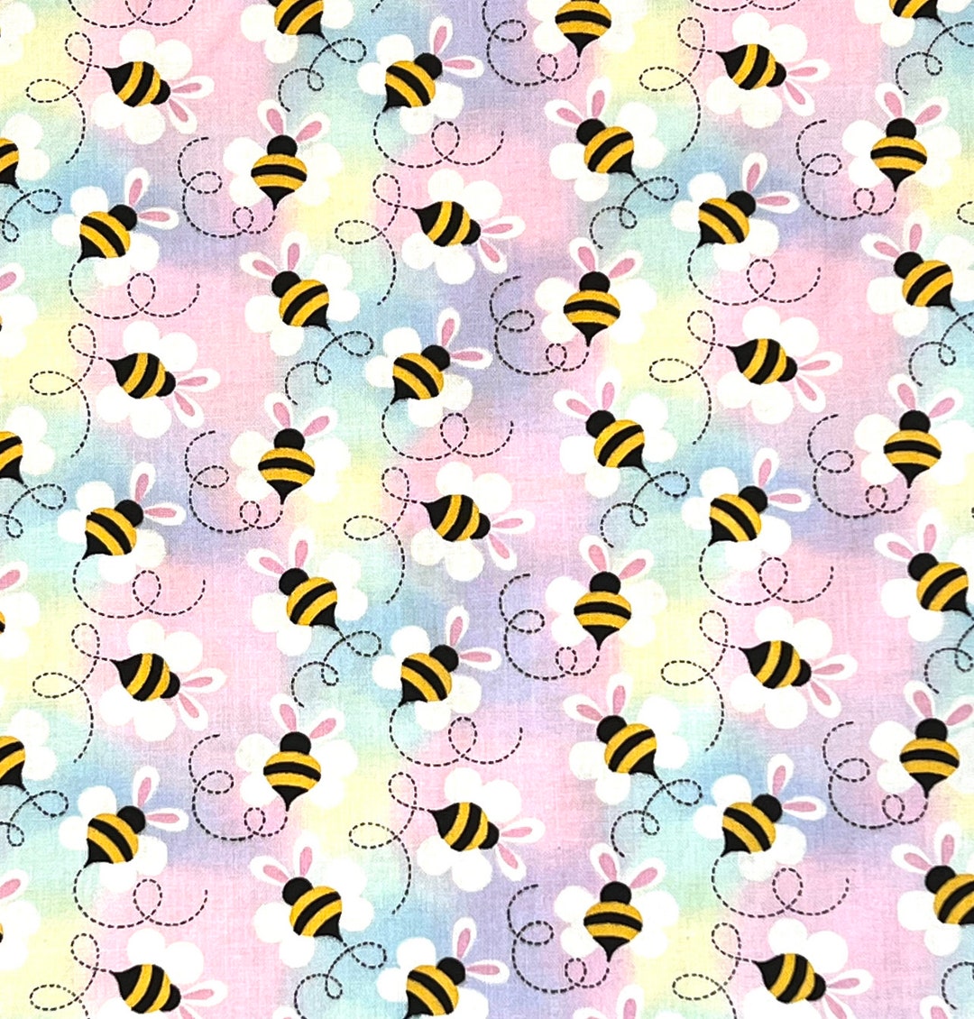 Bumble Bees Easter Fabric, by Half Yard, Fat Quarter, Bunny Rabbit Bees ...