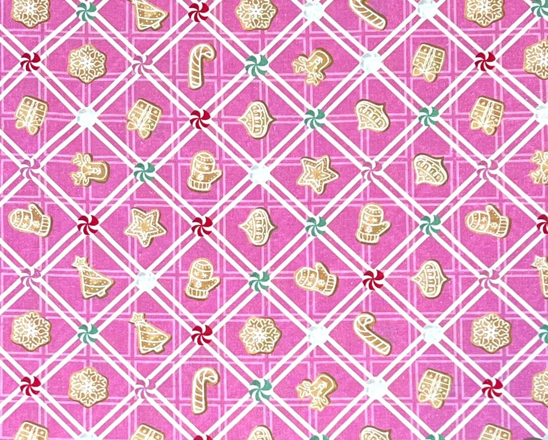 Cookies on Plaid Fabric by Half Yard, Fat Quarter, Christmas Pink ...