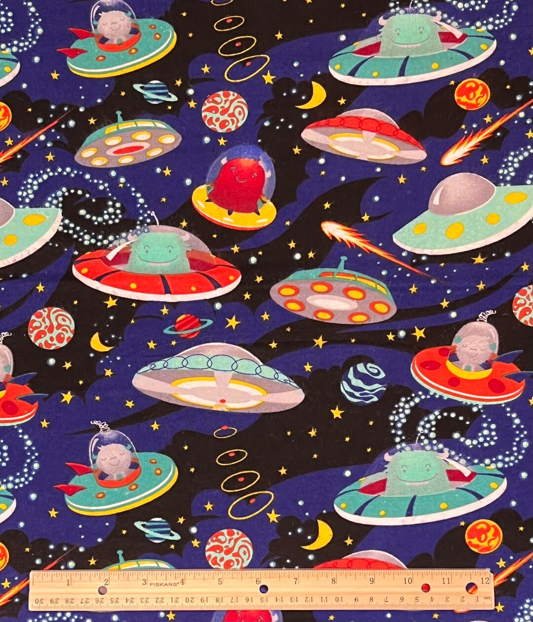 FLANNEL Alien Saucers Fabric by Half Yard, Fat Quarter, Spaceships ...